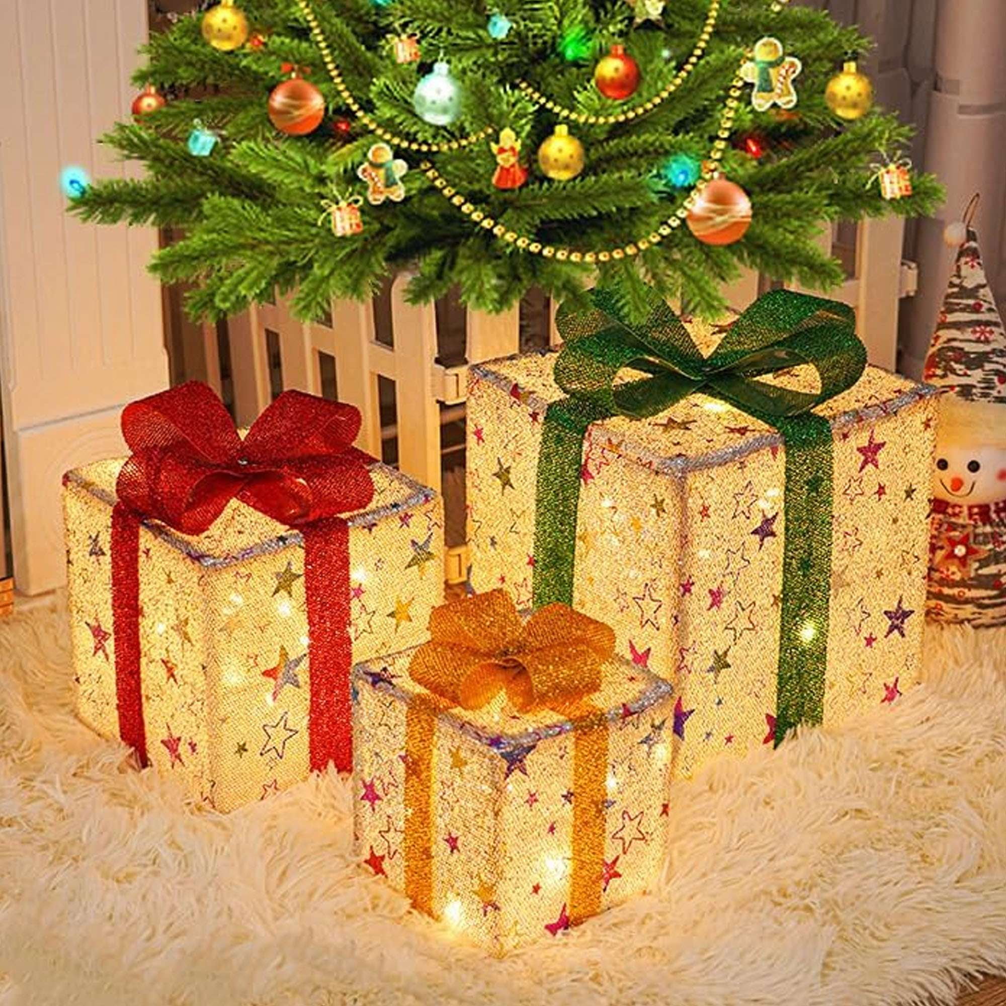 Deago Set of 3 Christmas Lighted Gift Boxes, 50 LED Light Up Present ...