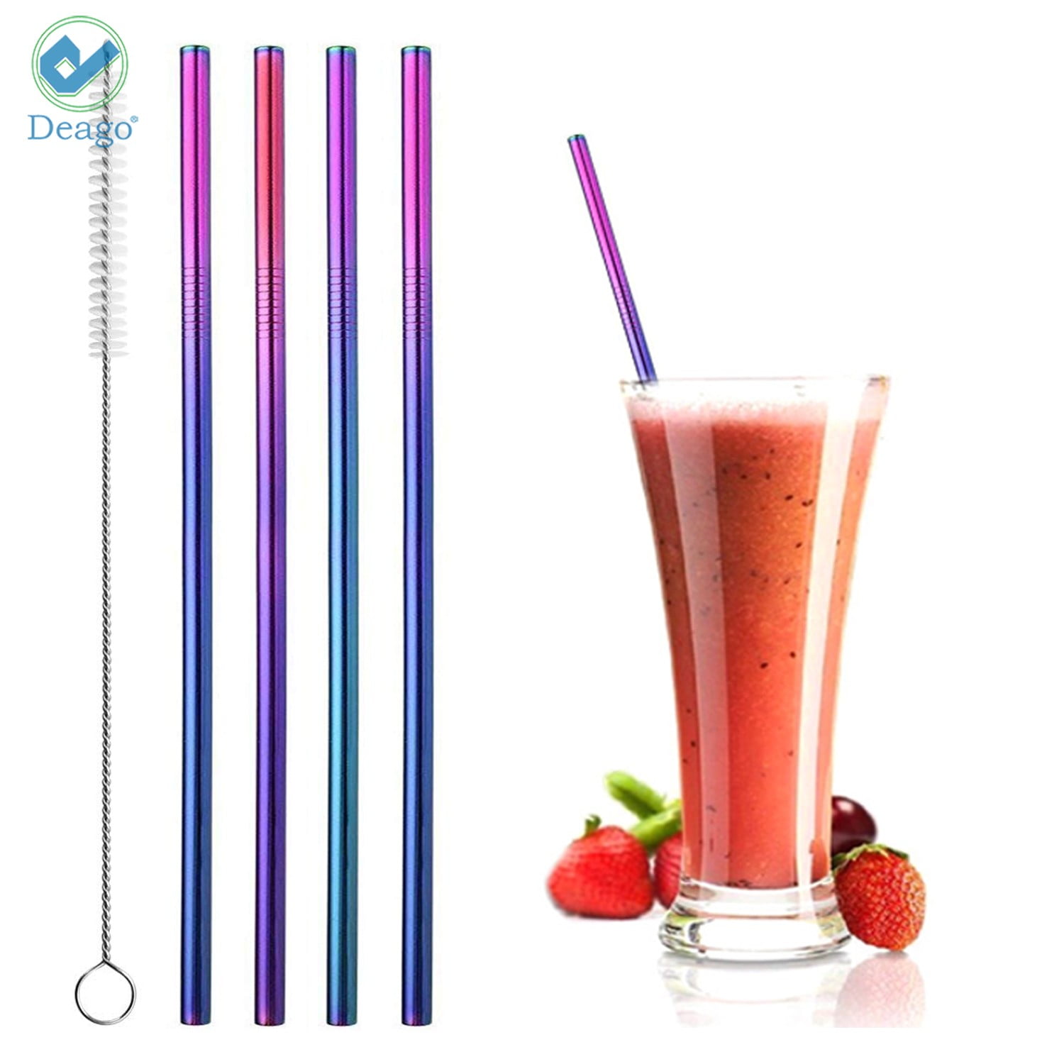 Deago Set of 4 Stainless Steel Straws Ultra Long 8.5 Inch Drinking ...