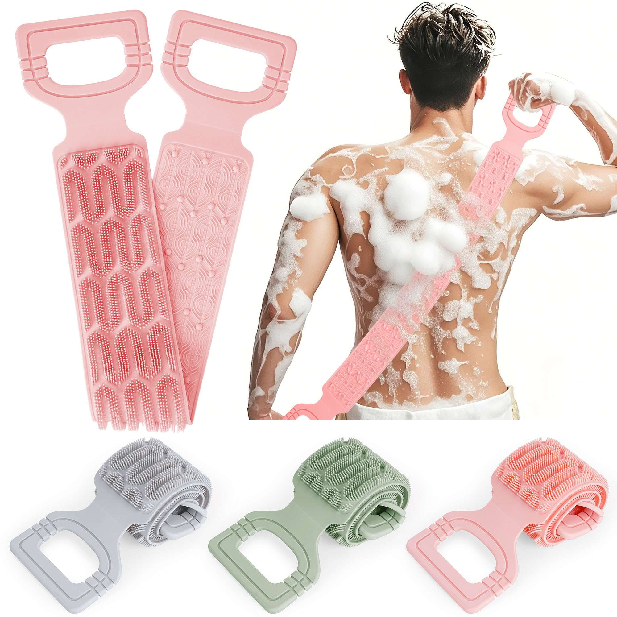 Deago Silicone Back Scrubber for Shower, 27.6" Dual Sided Bath Body ...
