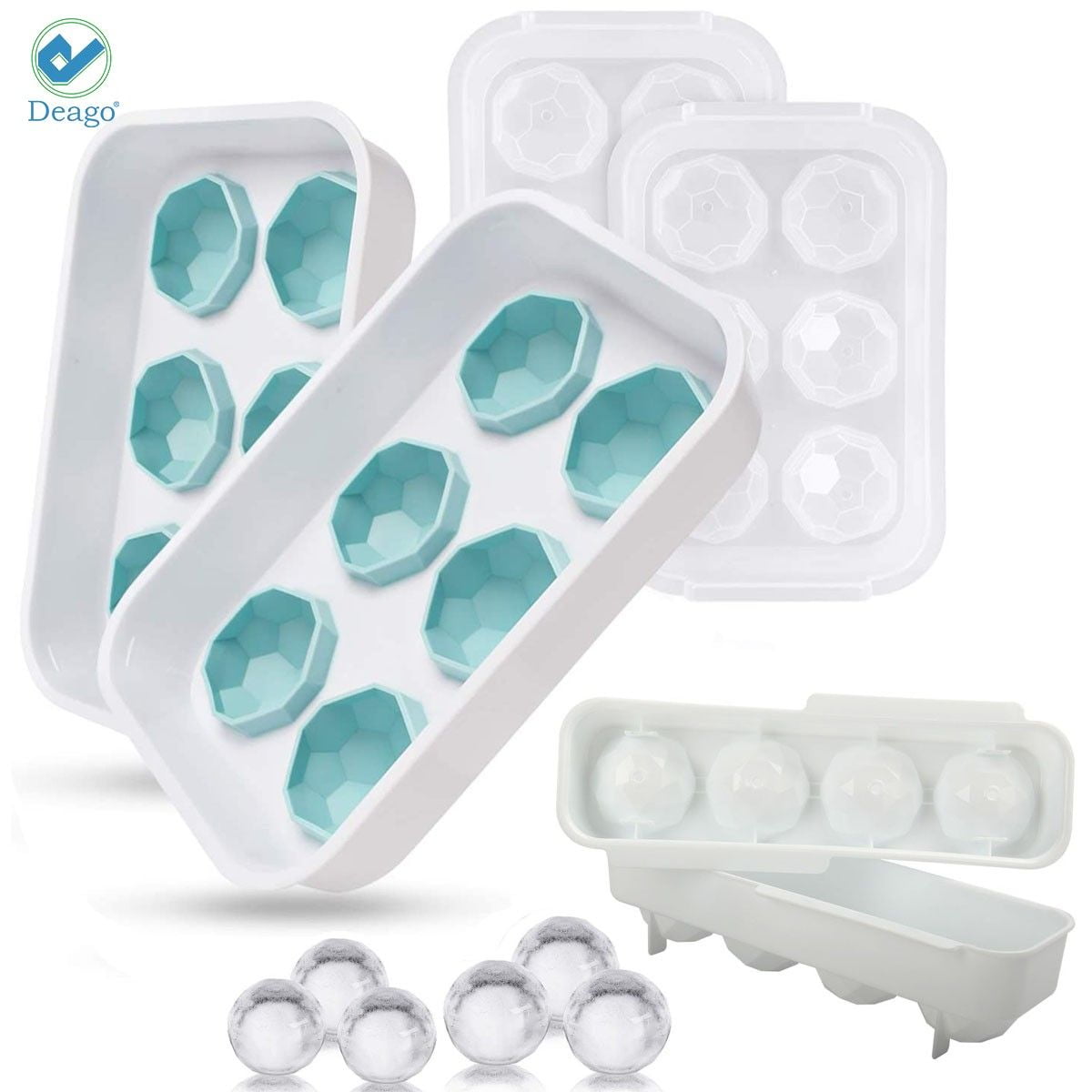 Deago Silicone Ice Cube Trays Set of 2, Large Round Ice Cube Molds with ...