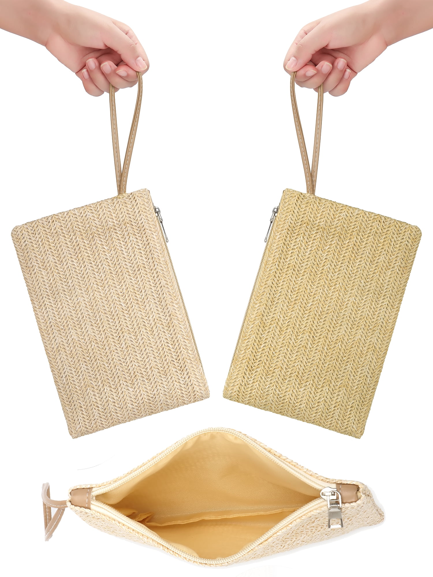 Deago Straw Clutch Bag Bohemian Summer Beach Handbag Straw Purse Zipper ...