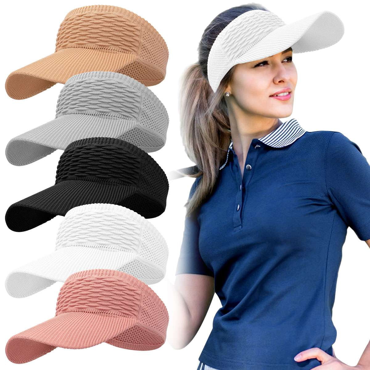 Deago Sun Visor Hats for Women Knitted Elastic Sports Hat Empty Top ...