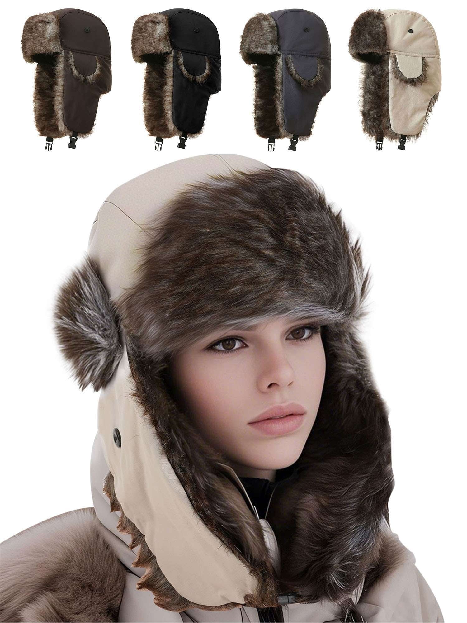 Deago Trapper Warm Russian Trooper Hat Winter Skiing Cap for Women Men ...