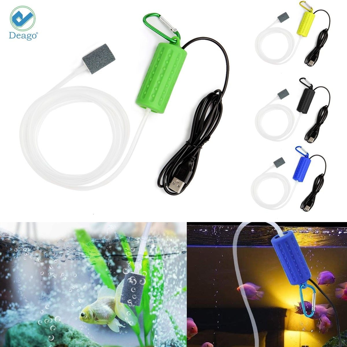 Deago USB Mini Aquarium Air Pump Portable Fish Tank Quiet Energy Saving ...