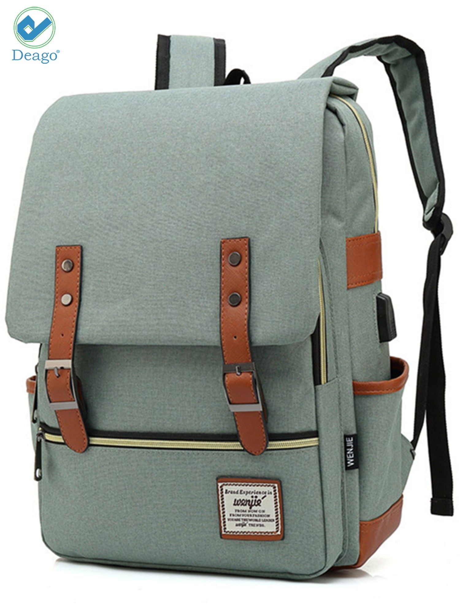 Deago Vintage Backpack for Adults, Waterproof, USB Port, Fits 15.6 ...