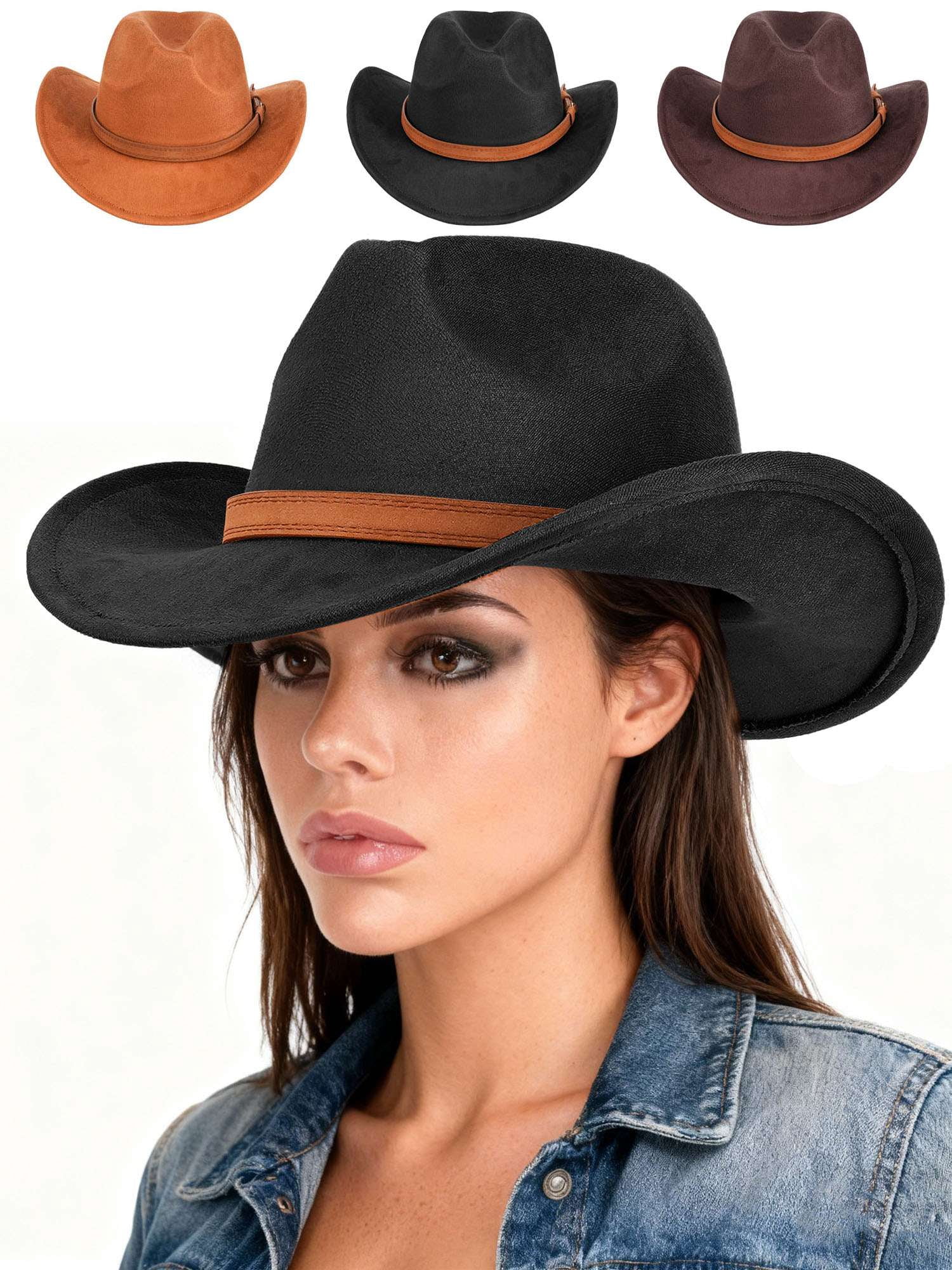 Deago Western Suede Cowboy Hat for Men Women Classic Roll Up Fedora Hat ...
