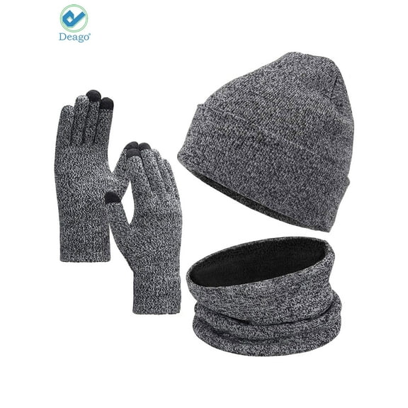 Gray Scarf Hat Gloves for Women Men 3 Pcs Winter Hat Scarf and Gloves ...