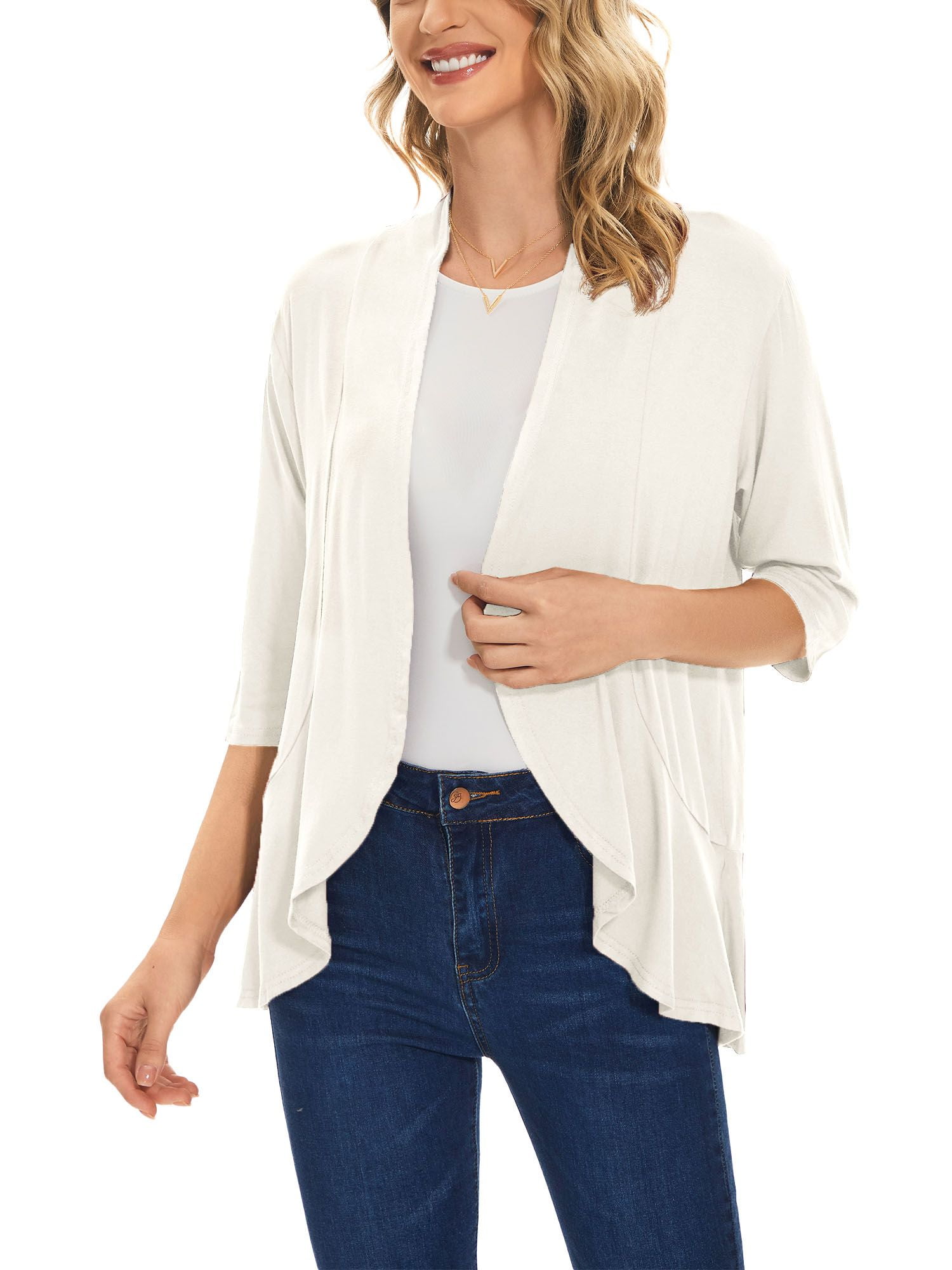 Deago Women's Casual Lightweight Open Front Cardigans Soft Draped ...