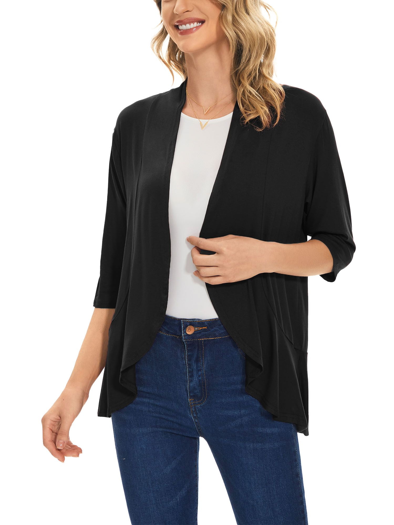 Deago Women's Casual Lightweight Open Front Cardigans Soft Draped ...