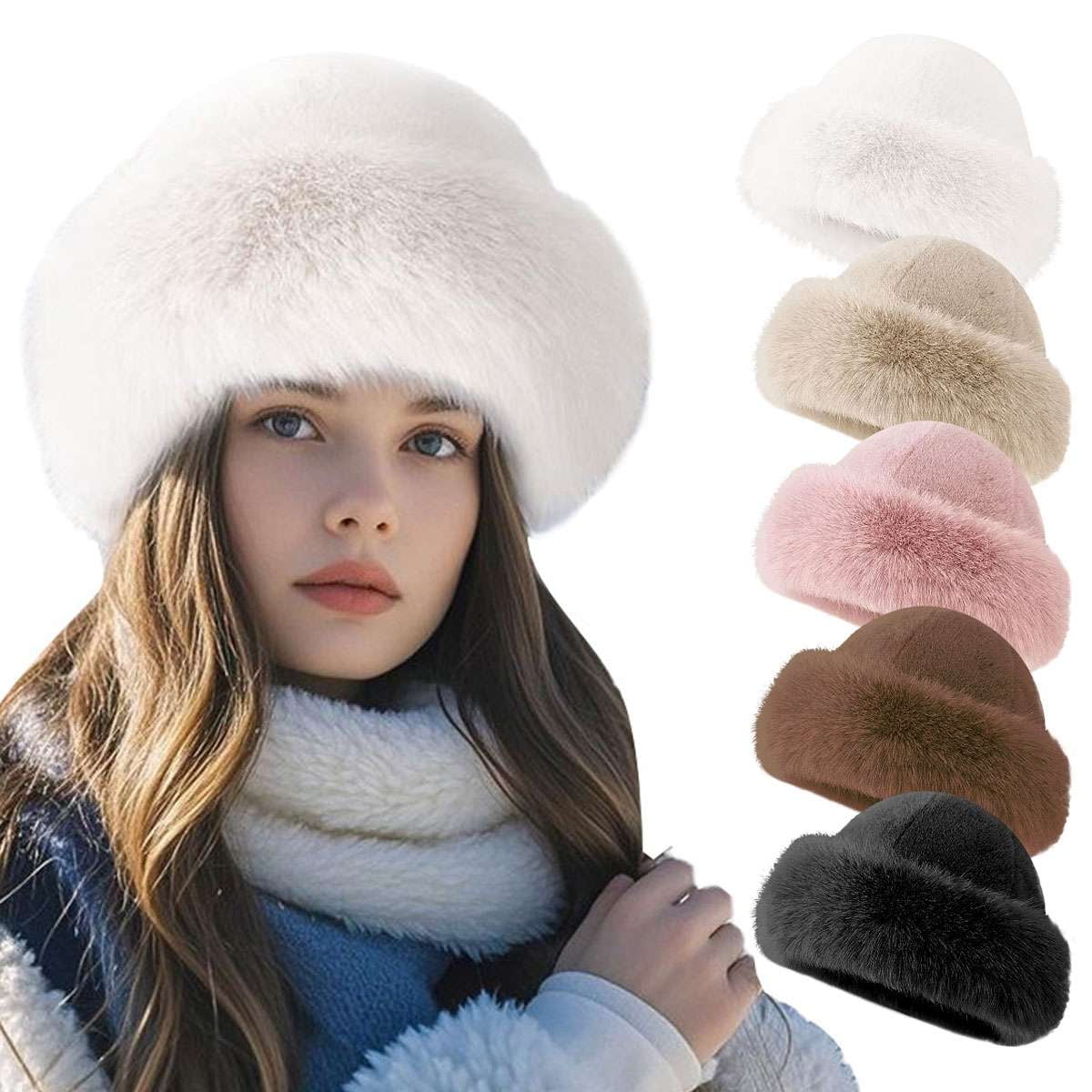 Deago Women's Faux Fur Hats Fluffy Bucket Hat Russian Style Fisherman Plush Warm Hats Cute Fuzzy ...