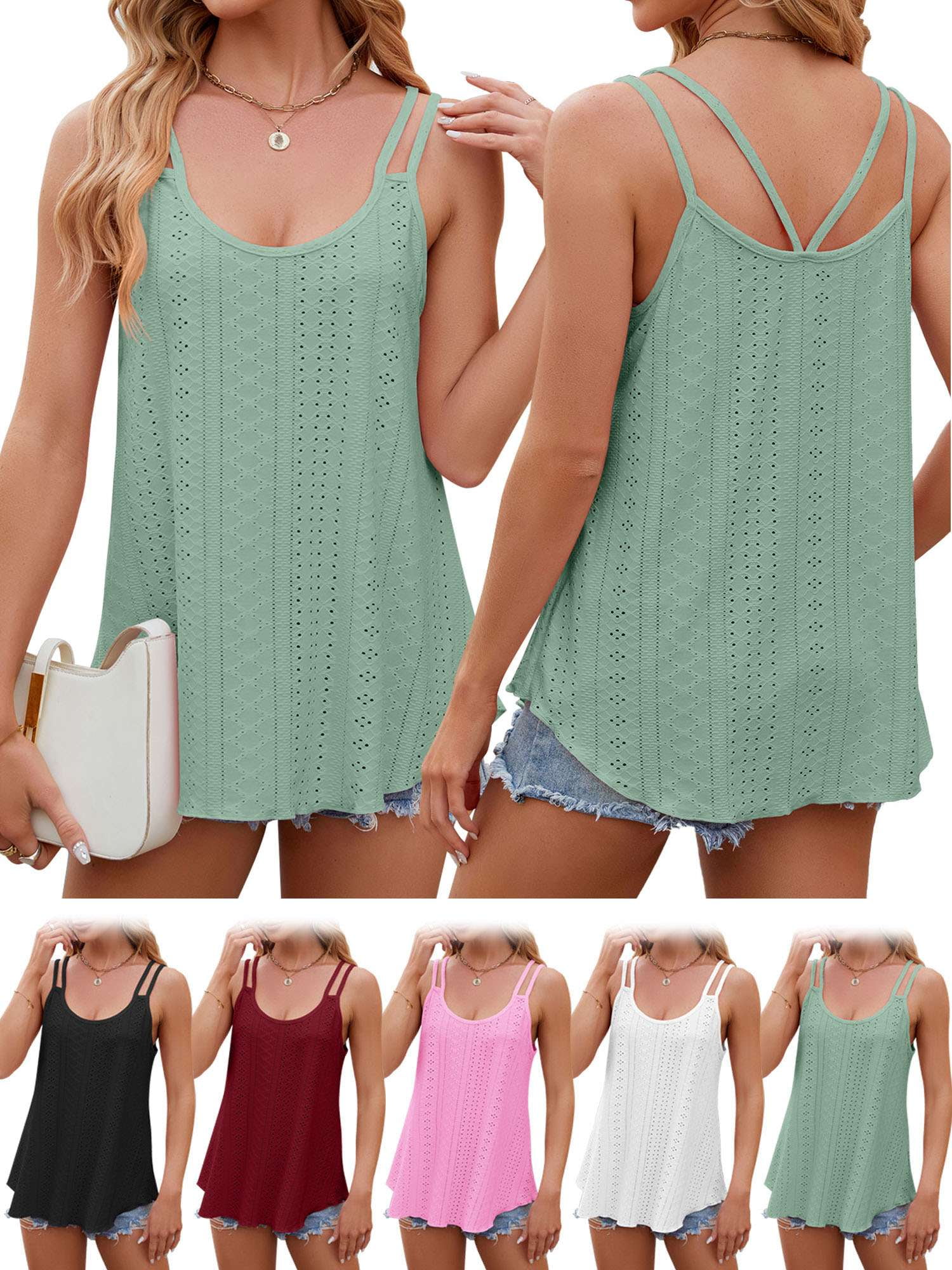 Deago Women's Flowy Tank Tops Loose Casual Summer Tops Sexy Spaghetti Strap Scoop Neck ...