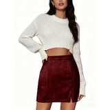 Deago Women's High Waist Faux Suede Side Split Bodycon Short A Line ...