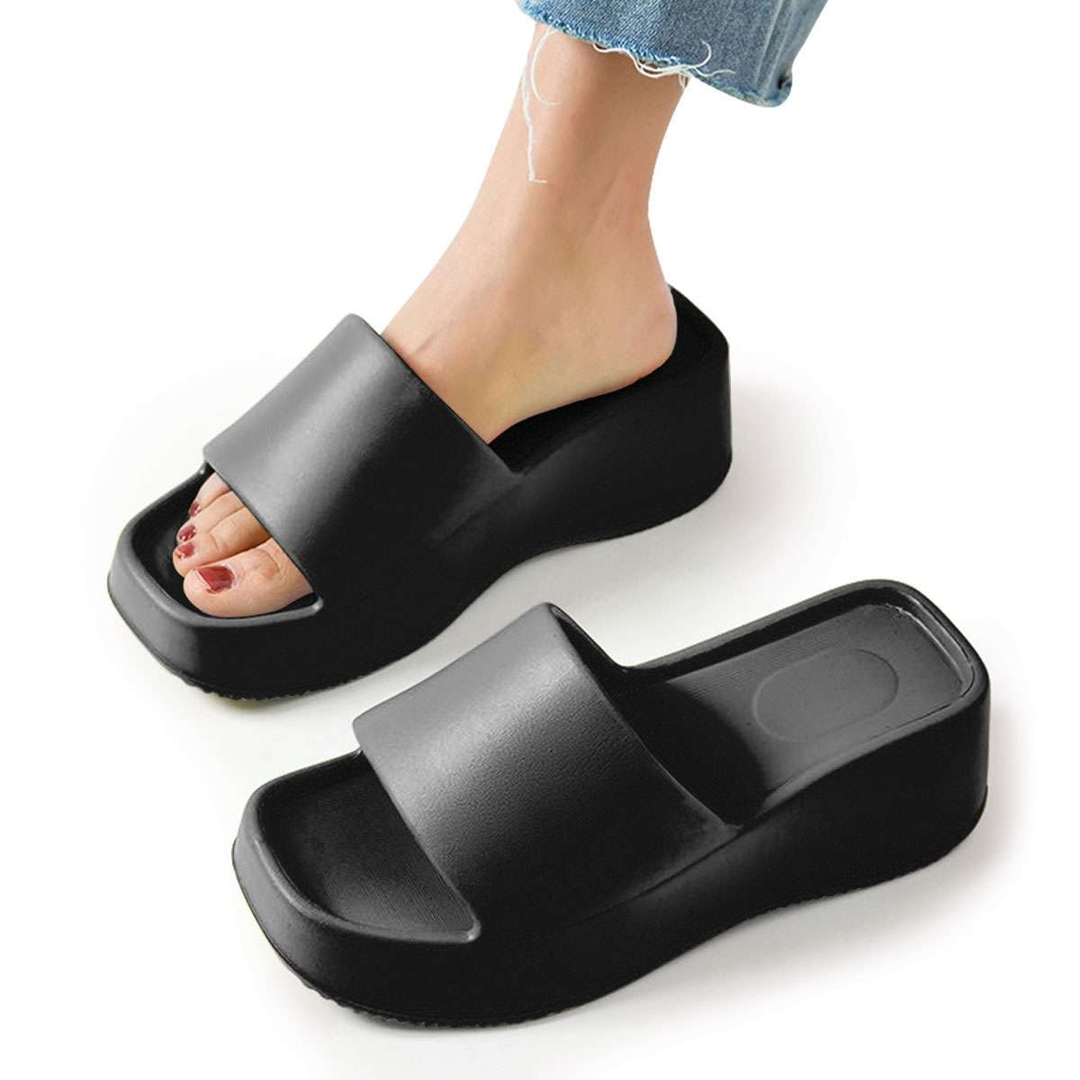 Deago Women's Platform Sandals Comfortable Open Toe Backless Slip On ...