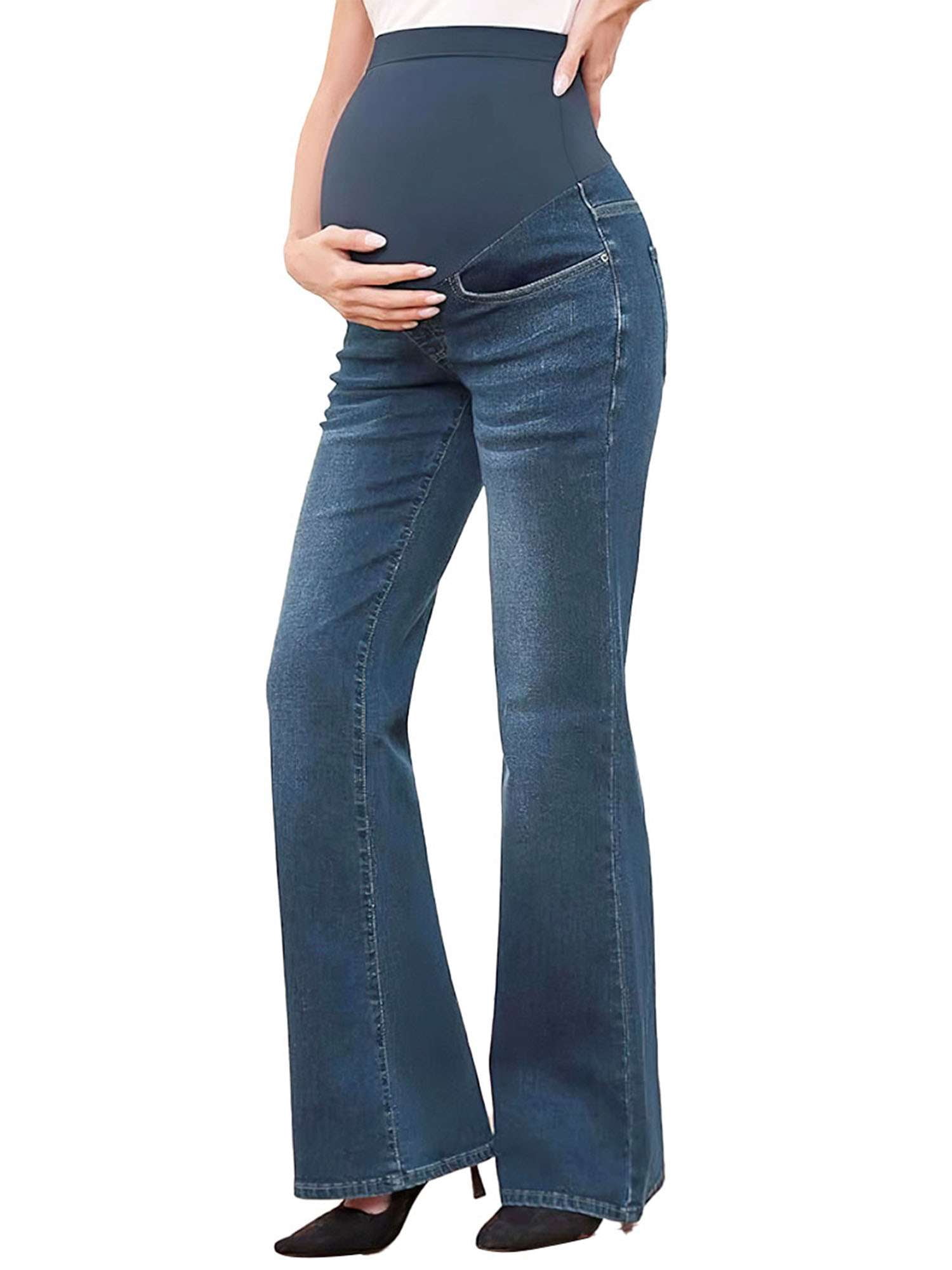 Deago Women's Stretch Maternity Bootcut Jeans with Pockets Over The ...