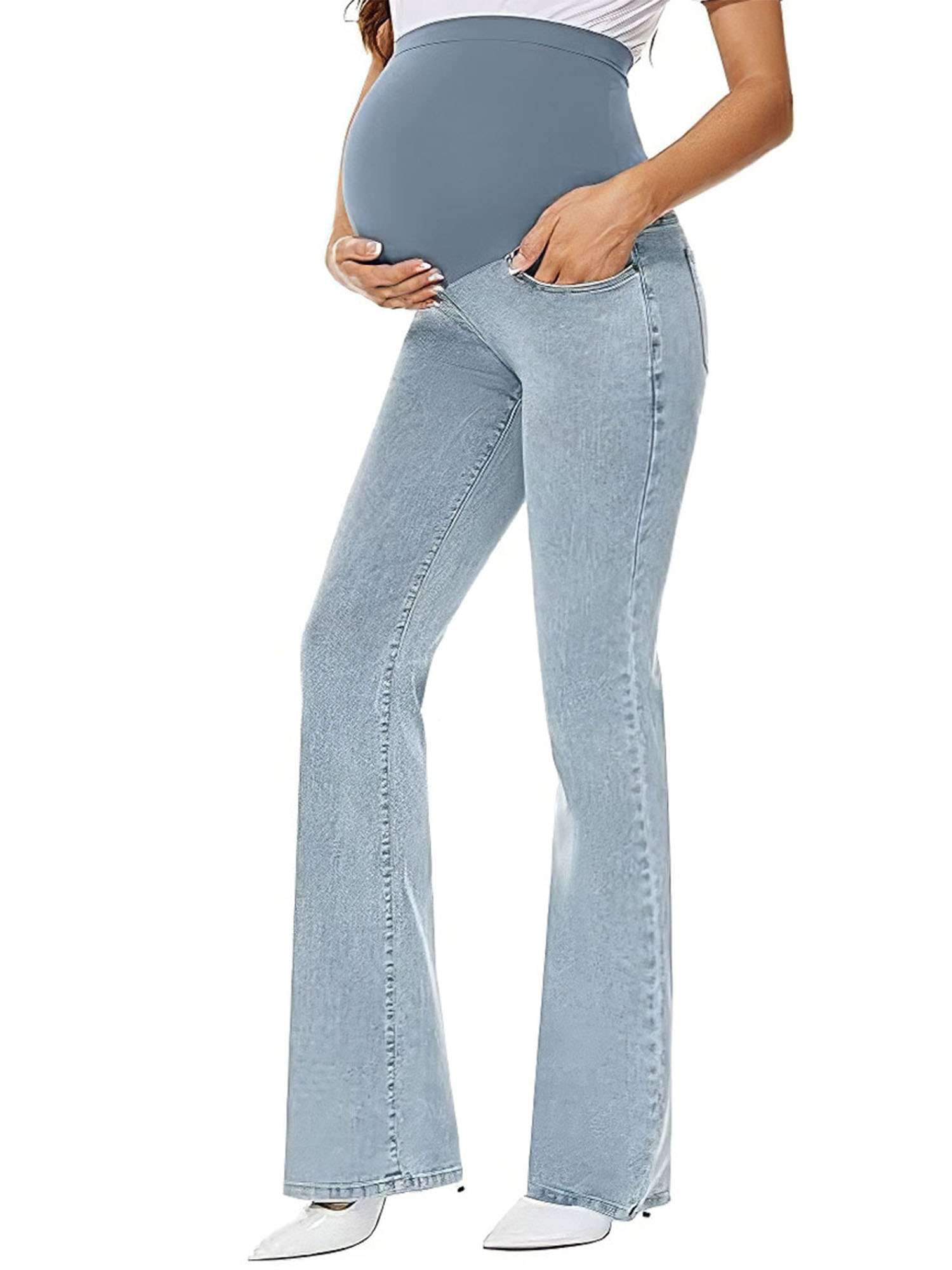 Deago Women's Stretch Maternity Bootcut Jeans with Pockets Over The ...
