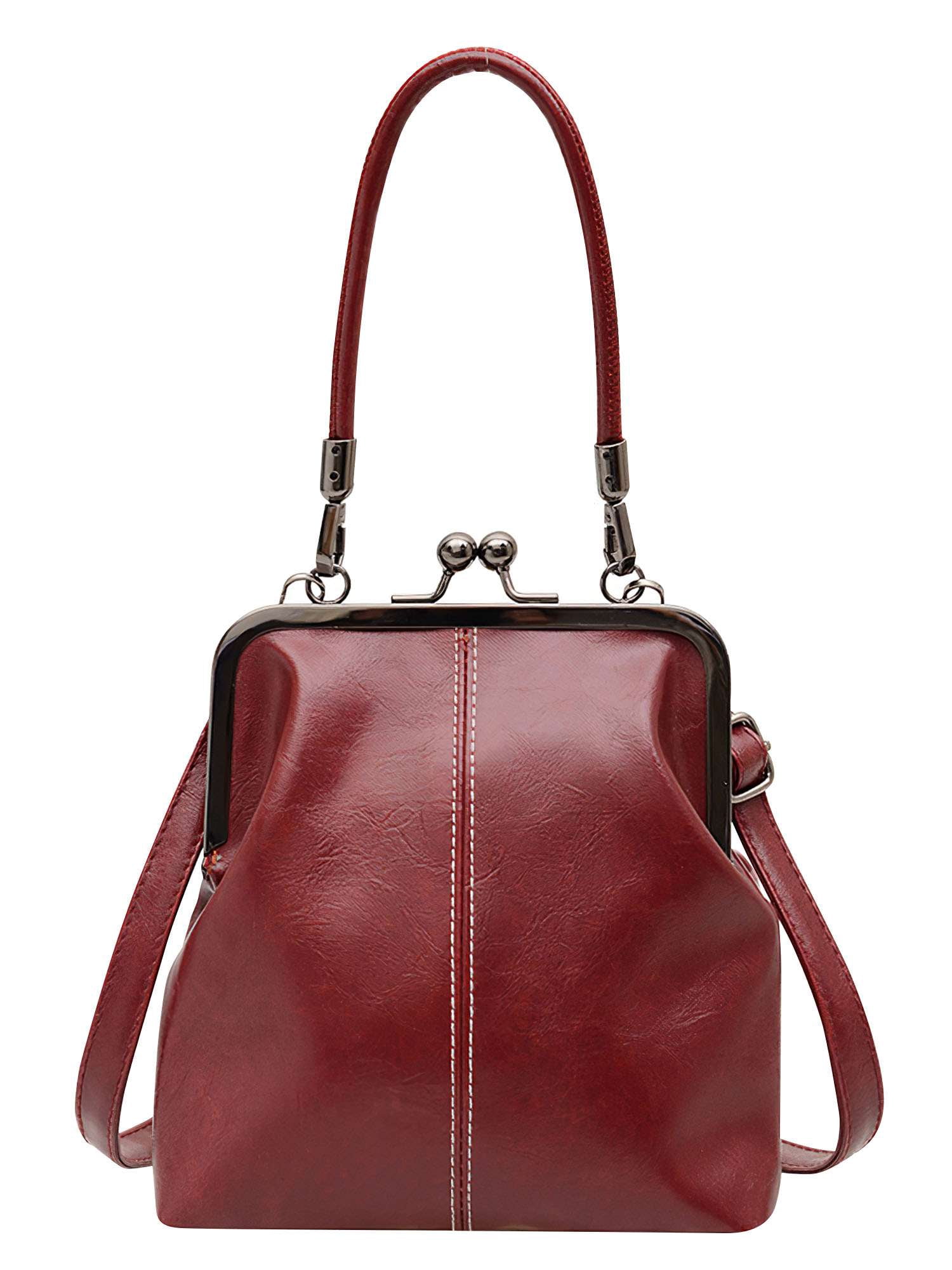 Deago Women's Vintage Kiss Lock Handbag PU Leather Kiss Clasp Crossbody ...