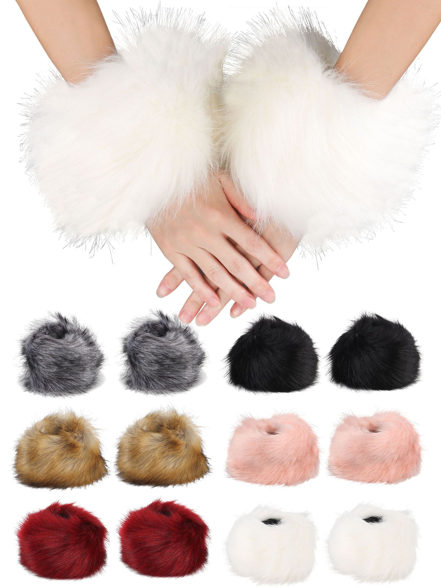 Deago Women's Winter Faux Fur Wrist Cuffs Fox Furry Bands Arm Warmer ...