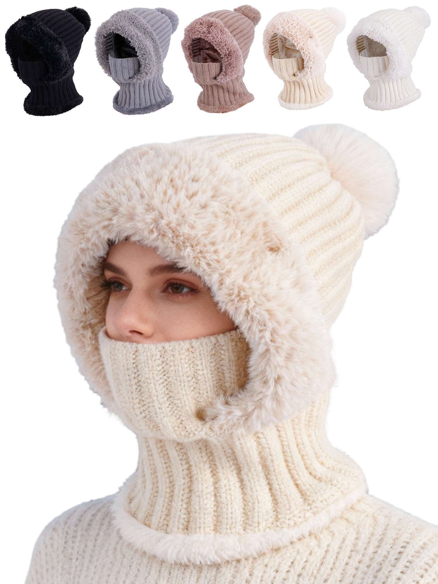 Deago Womens Knit Beanie Hat Fleece Lined Winter Scarf Mask Set Snow ...
