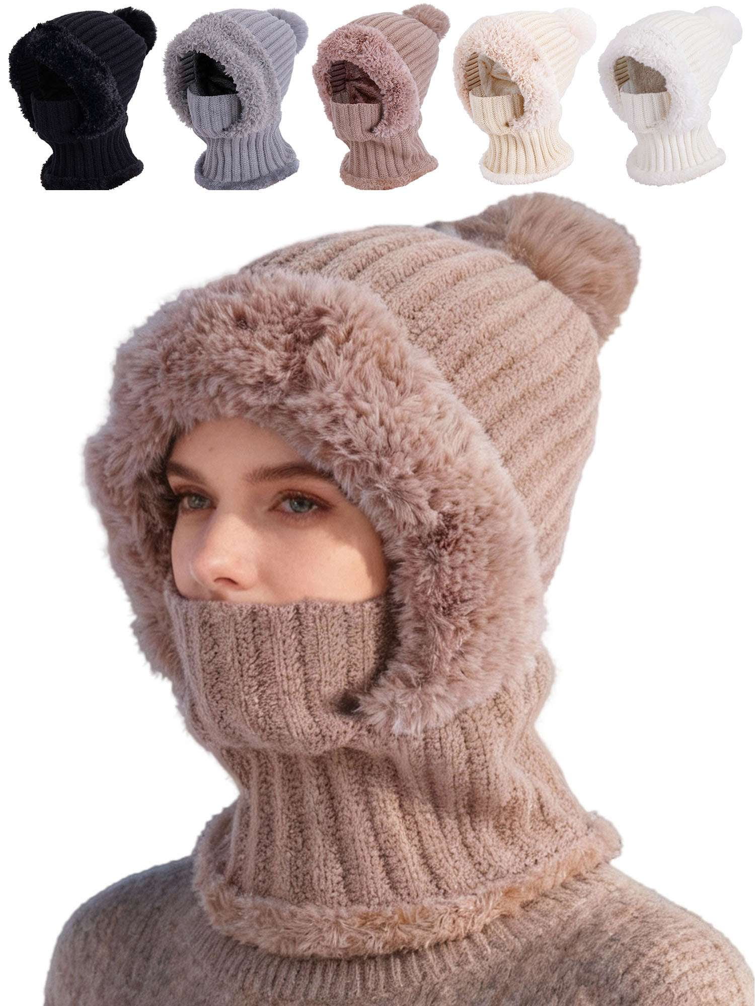 Deago Womens Knit Beanie Hat Fleece Lined Winter Scarf Mask Set Snow ...