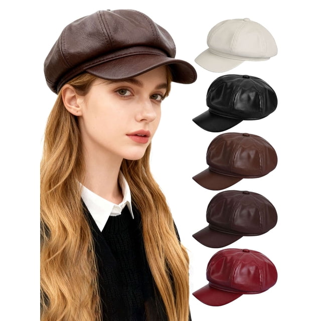 Deago Womens PU Leather Newsboy Cap 8 Panel Paperboy Newsie Cap ...
