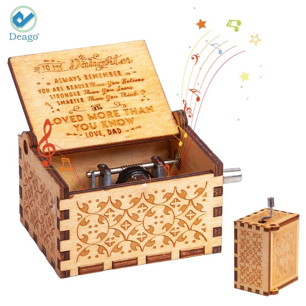 Deago Wooden Music Box Mom/Dad To Daughter -You Are My Sunshine Hand ...