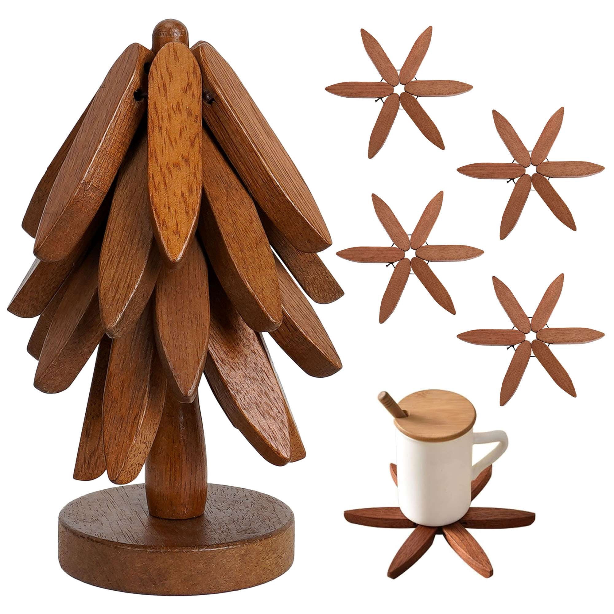 Deago Wooden Trivets for Hot Dishes,Tree Shape Trivet Set,4 Wooden ...