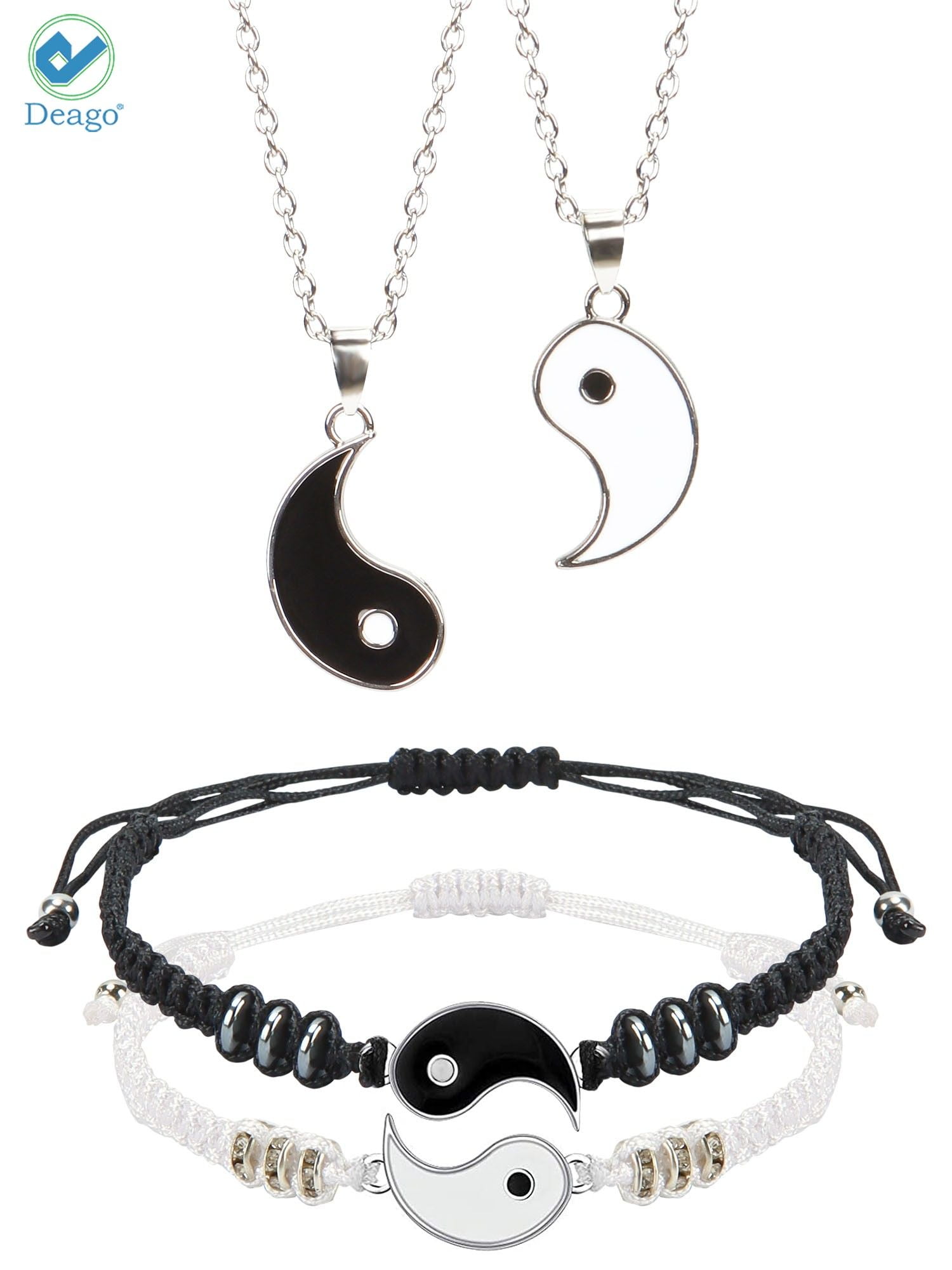 Deago Yin Yang Bracelet and Necklace Set, Adjustable Cord Bracelets ...