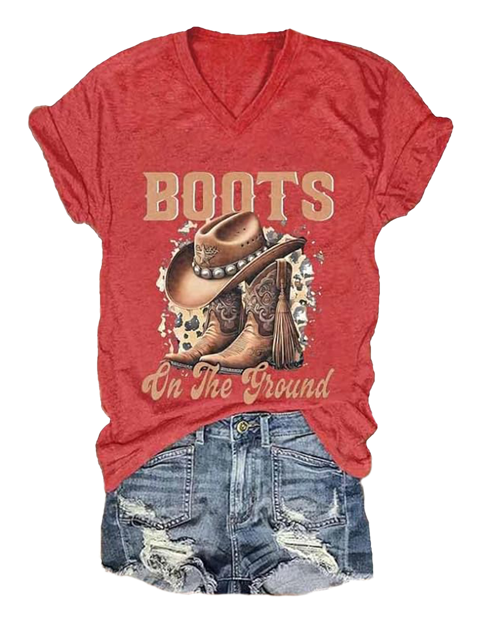 Deal! Boots On The Ground Womens T Shirts V Neck Summer Casual Tee ...