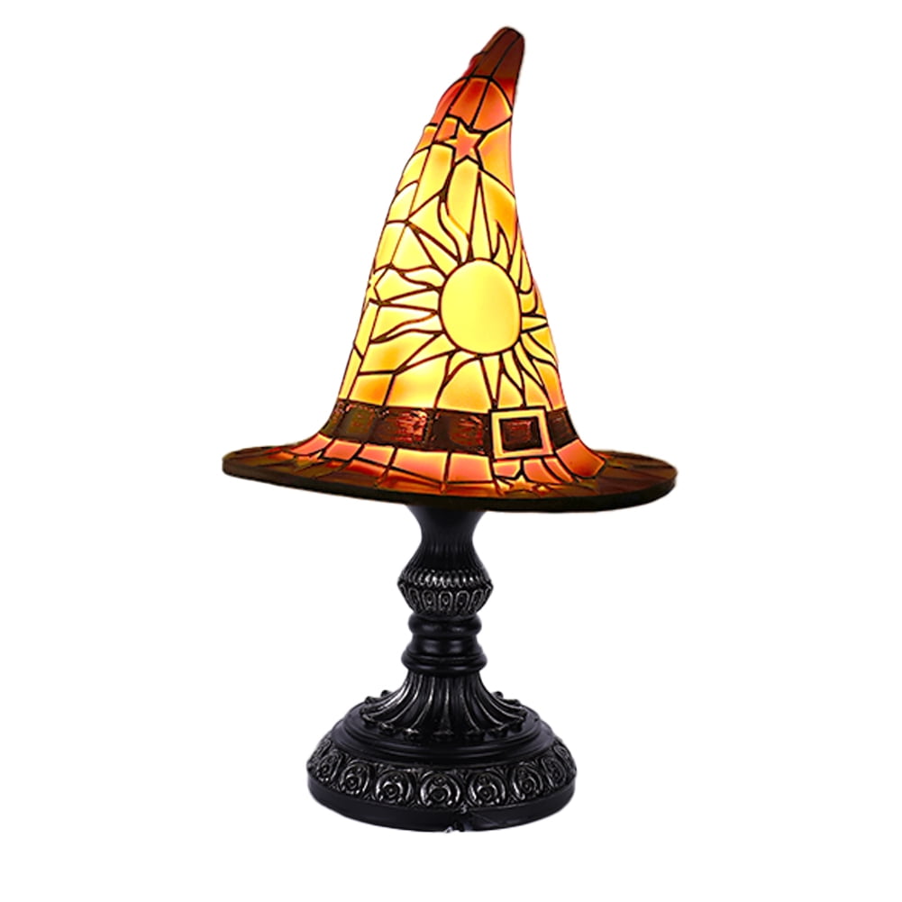 Halloween Stained Resin Witch Hat Lamp, Gothic Night Light with ...
