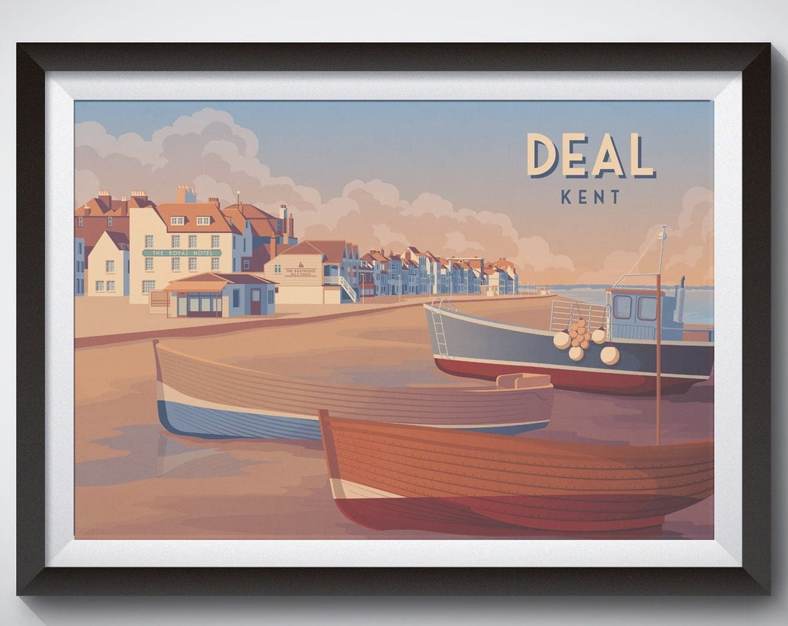 Deal Travel Poster, Kent Uk, Deal Castle, British Seaside, Kent Coast ...