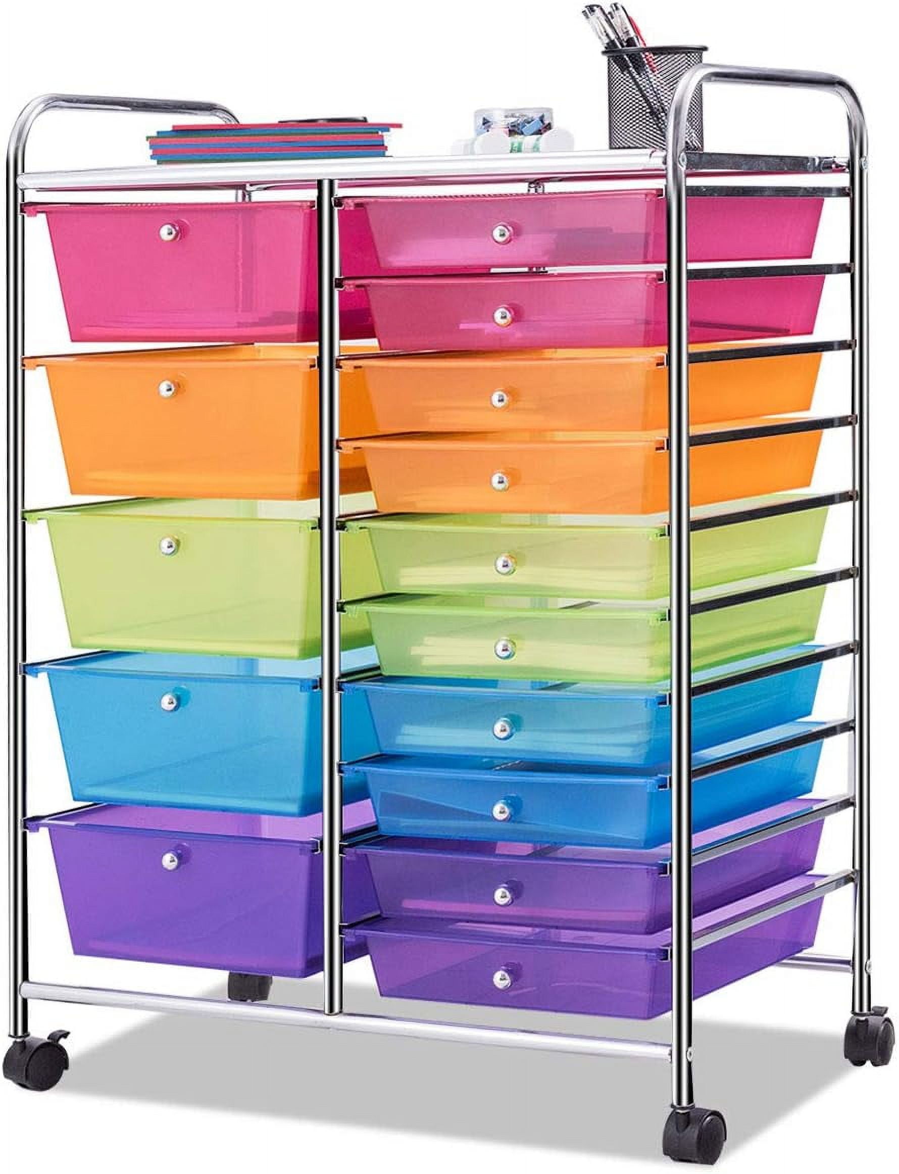 DealNest 15 Drawers Rolling Cart, Classroom Organizers, Storage Cart ...
