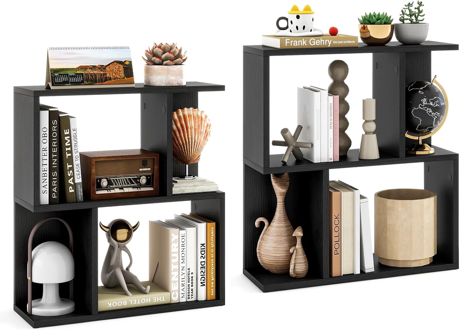 DealNest 3-Tier S-Shaped Bookshelf, Modern Geometric Bookcase ...