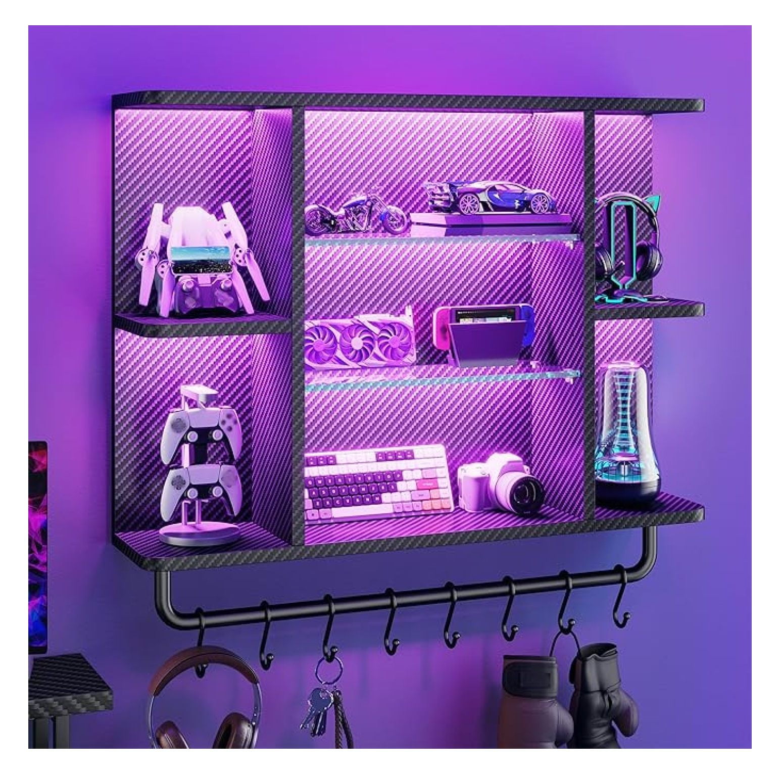 DealNest 34" Gaming Floating Shelves, LED Wall Mounted Shelf with ...