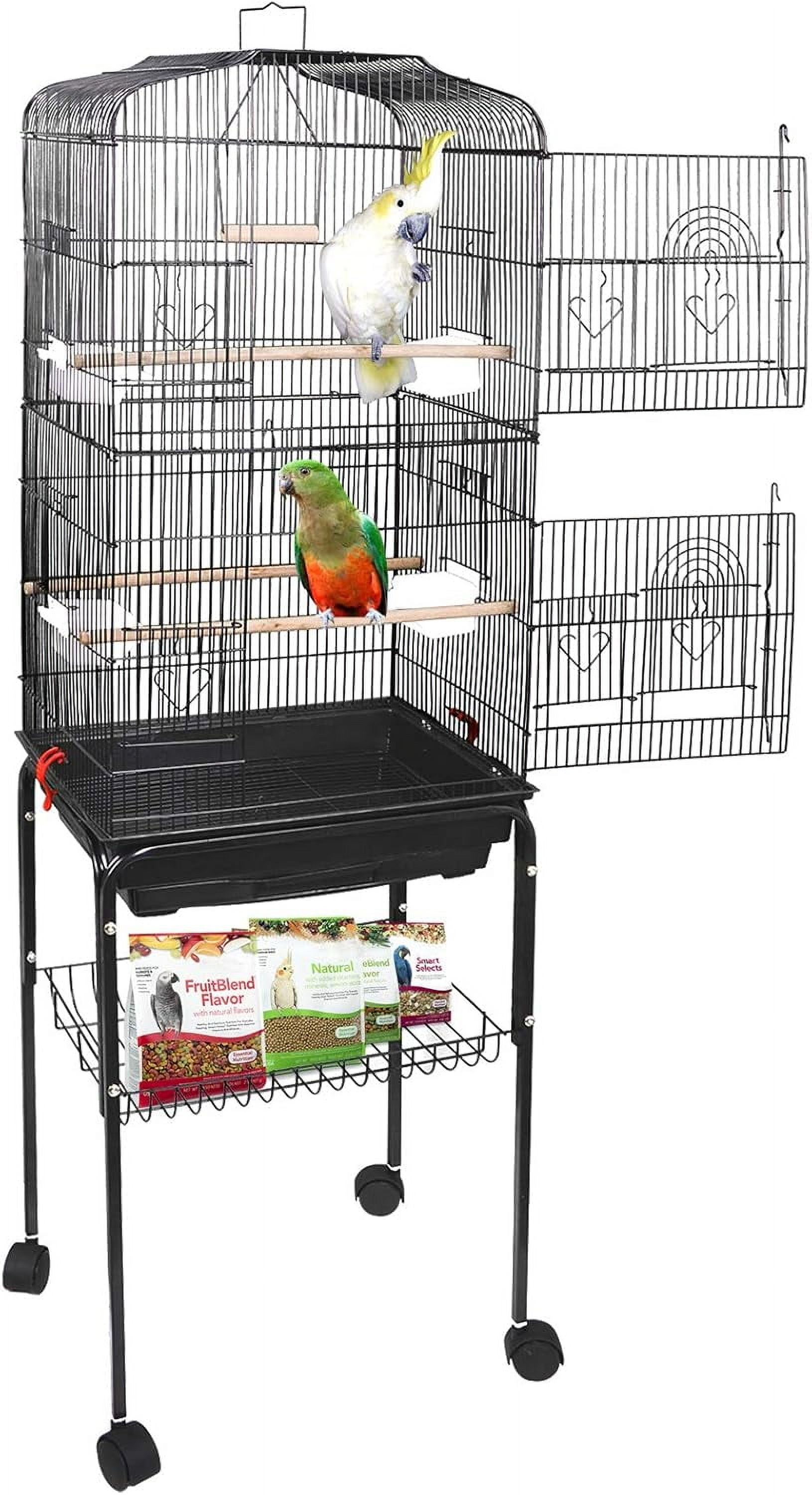 DealNest 59.3 Rolling Bird Cage Large Wrought Iron Cage for Cockatiel Sun Conure Parakeet Finch ...