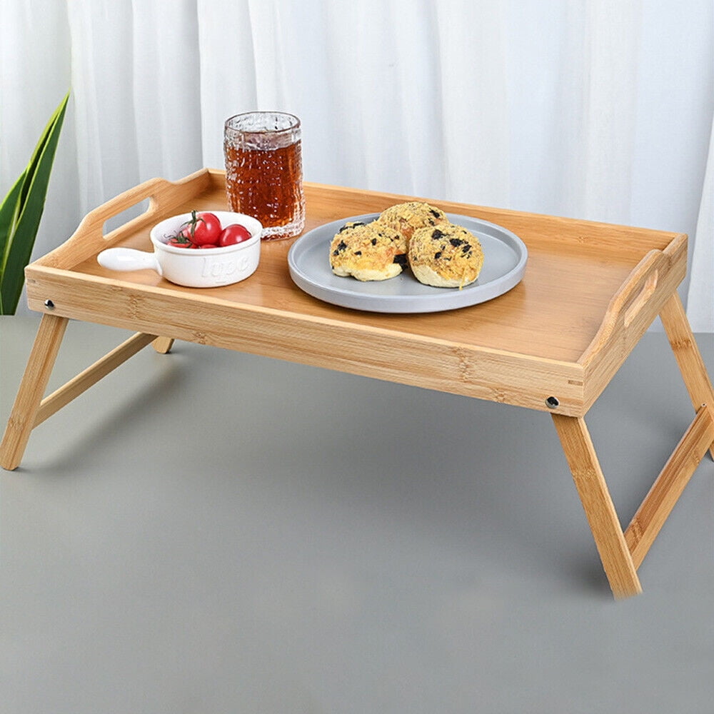 DealNest Bamboo Bed Tray Table with Folding Legs Foldable Serving ...