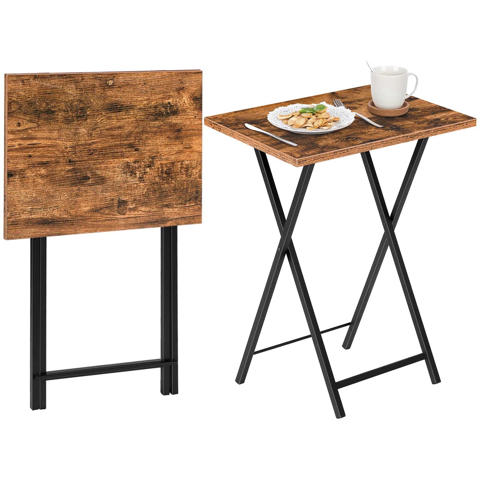 DealNest Folding TV Tray Tables, Set of 2 Stable Snack Table for Small ...
