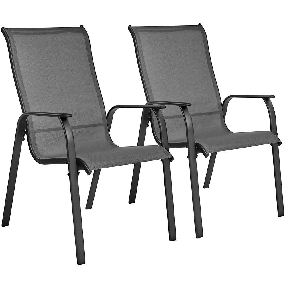 DealNest Set of 2 Patio Dining Chairs, Outdoor Stackable Patio Chairs ...