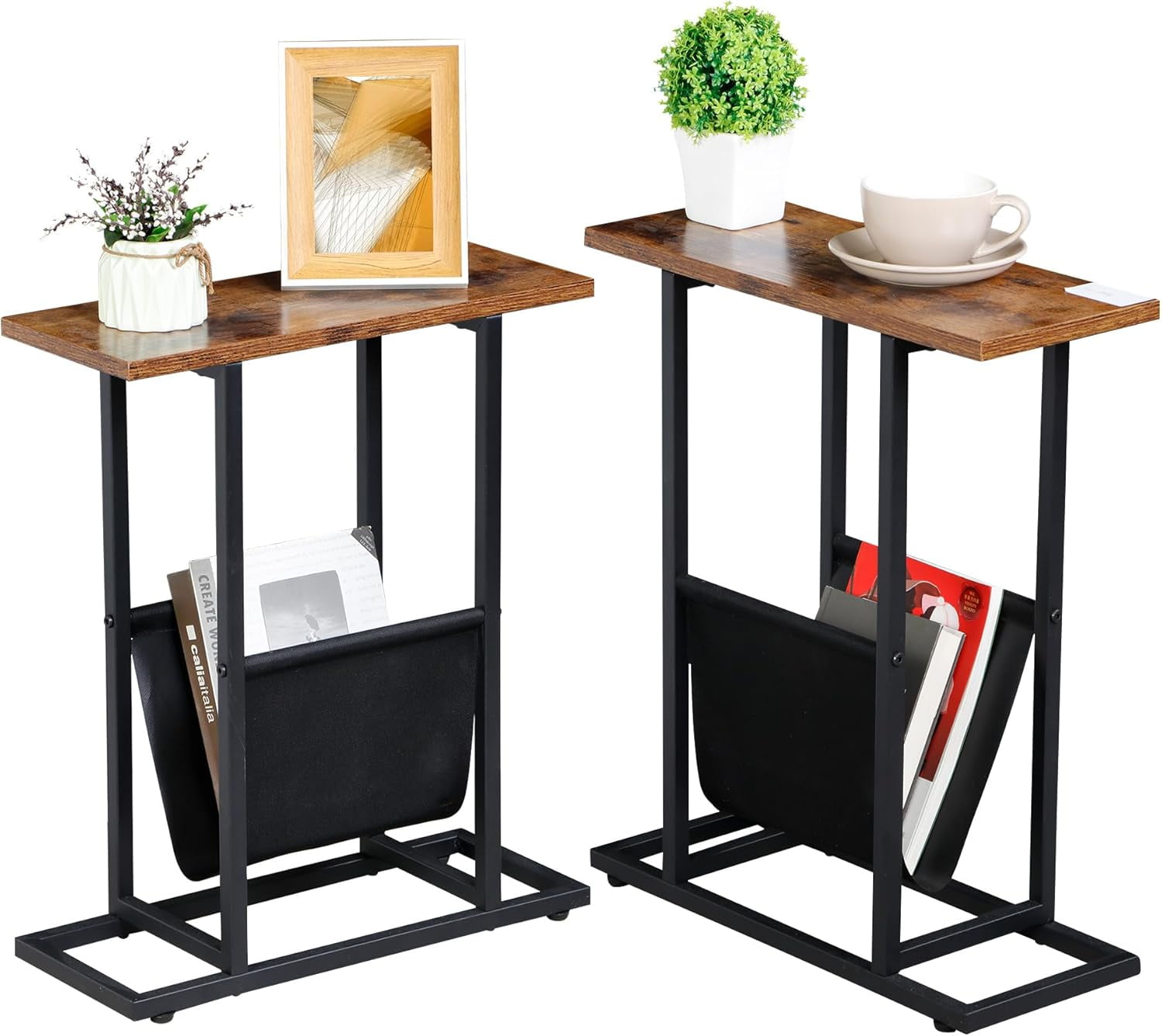 DealNest Side Table with Magazine Holder Sling Set of 2 Narrow End ...
