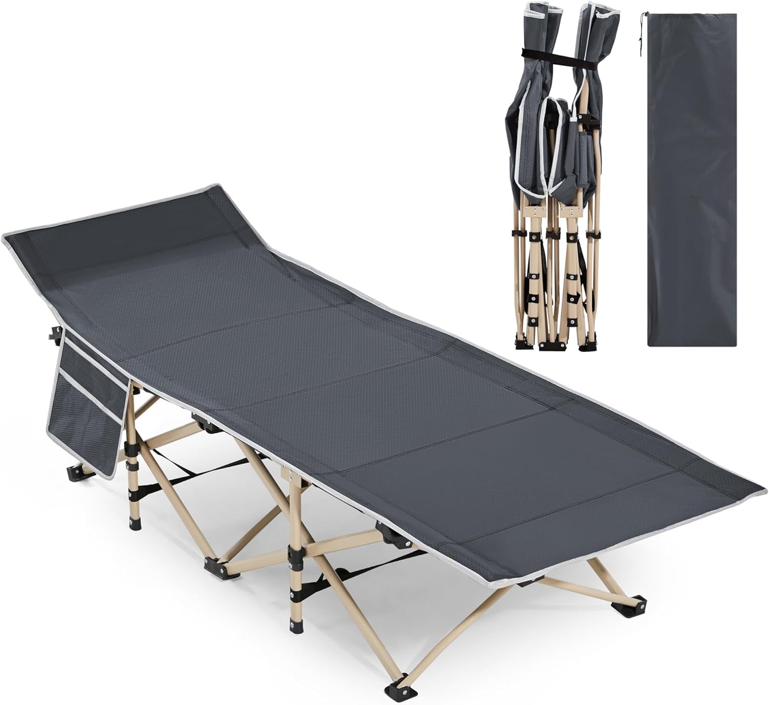 DealNest Single Camping Bed Folding Camping Cot Bed Siesta Lounge Chair ...