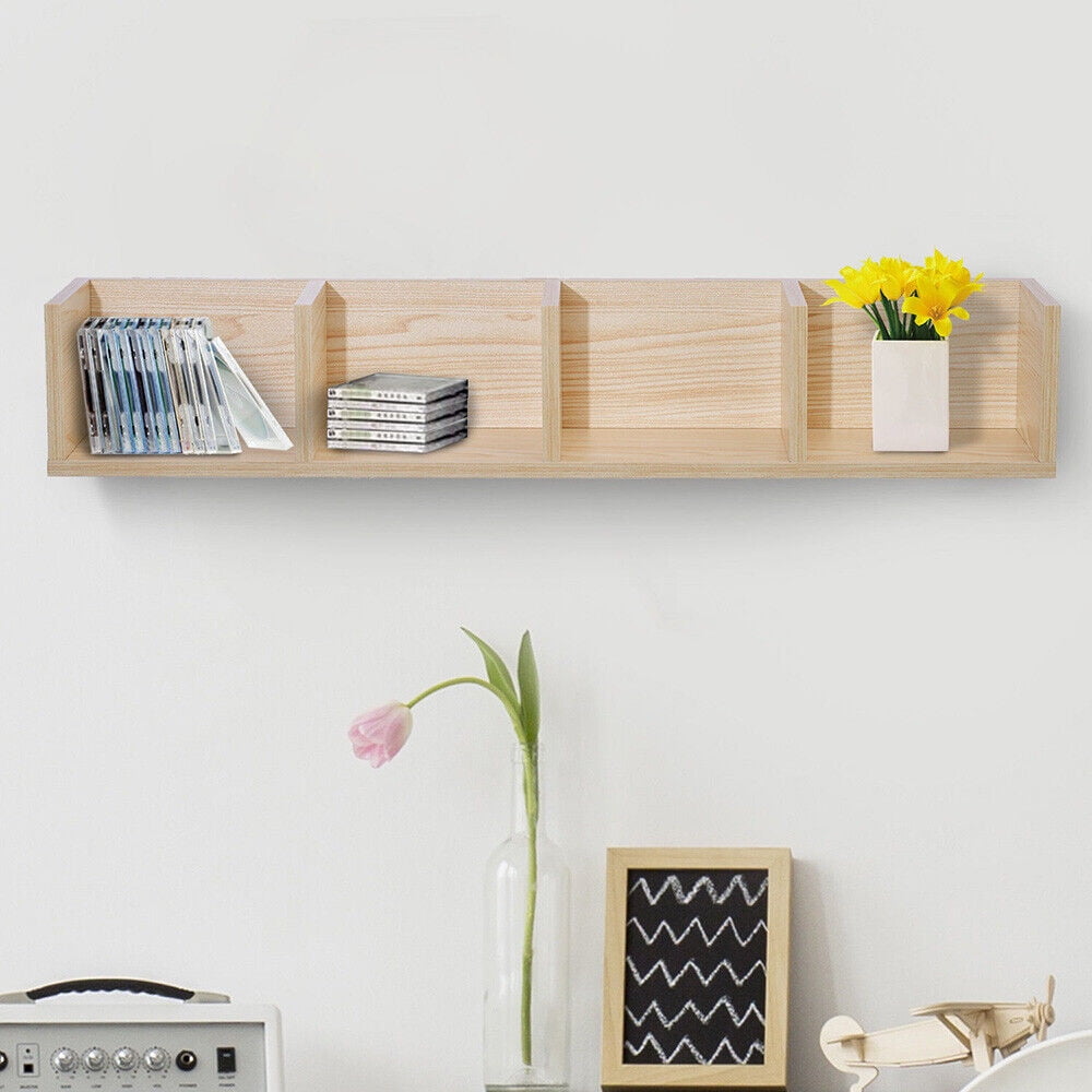 DealNest Wall Mounted CD Storage Shelf, Wooden Book Shelf, Square Grid ...