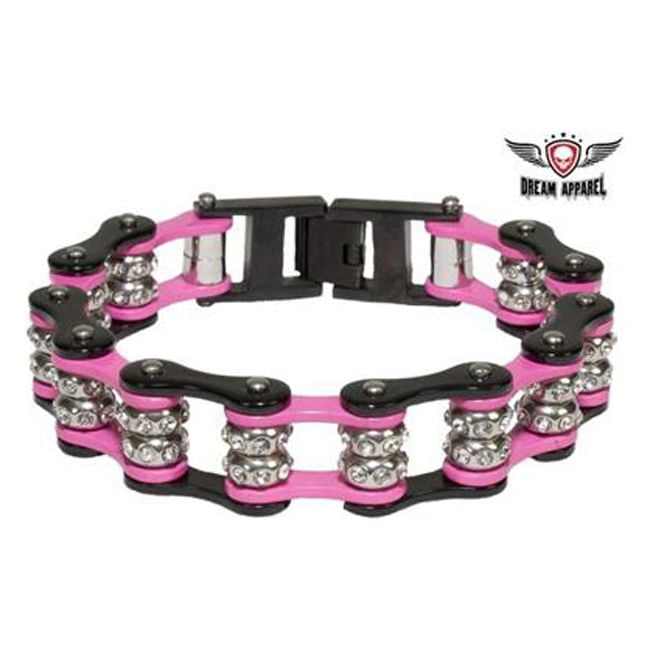 Dealer Leather BRD5-S Pink & Black Motorcycle Chain Bracelet with ...