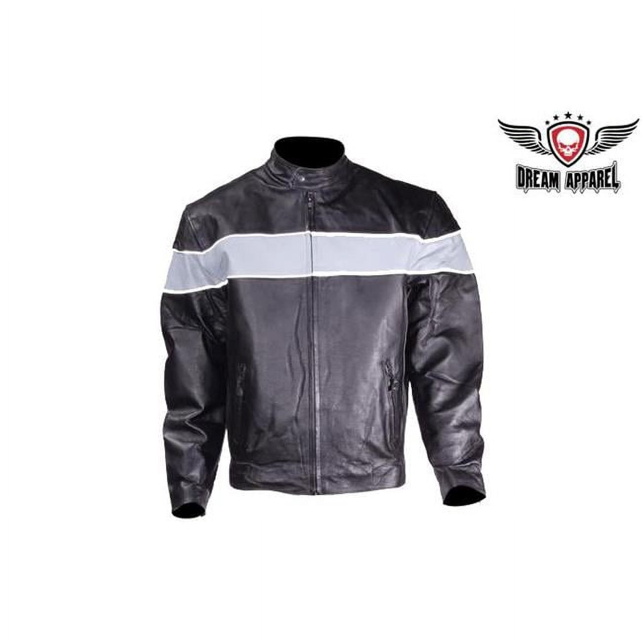 Dealer Leather Mens Motorcycle Jacket with Silver Racing Stripe - Small ...