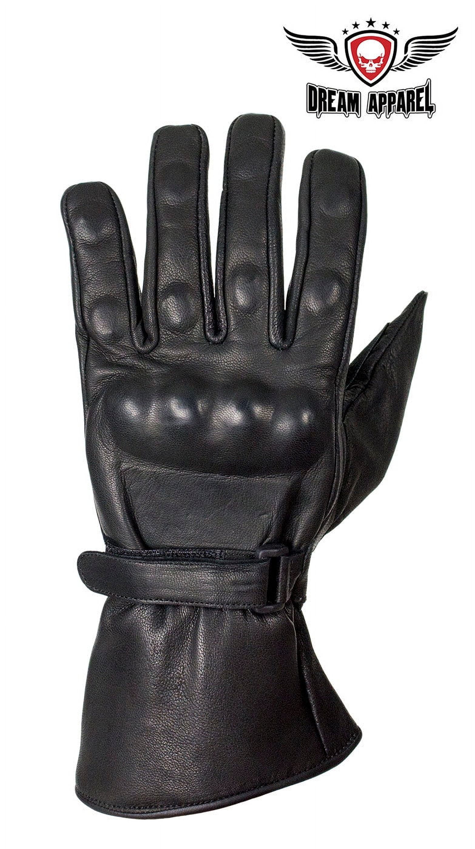 Dealer Leather Mens Leather Gauntlet Gloves with Hard Knuckle Protector ...