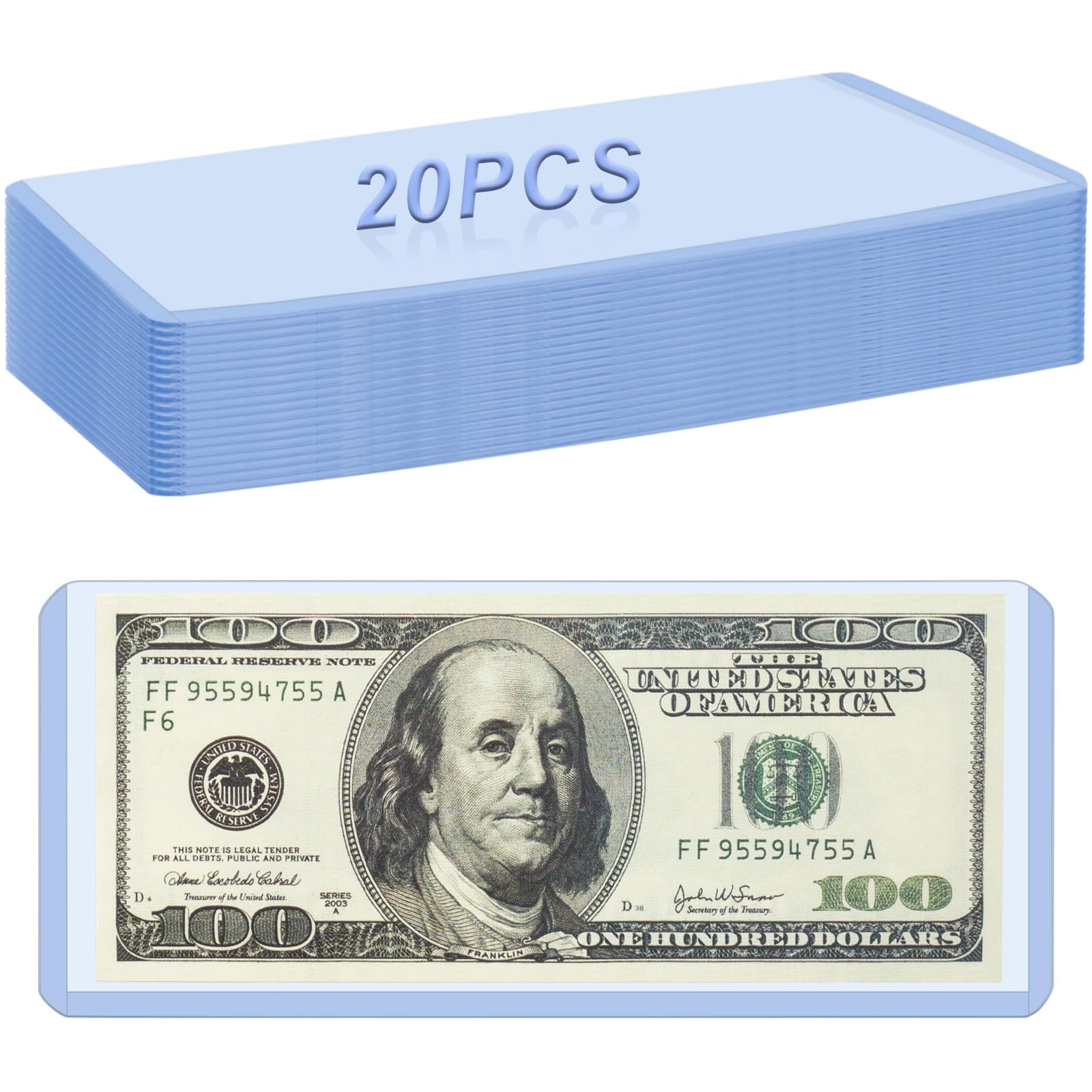 Deally 20 Pack Dollar Bill Sleeves Clear Hard Plastic Waterproof ...