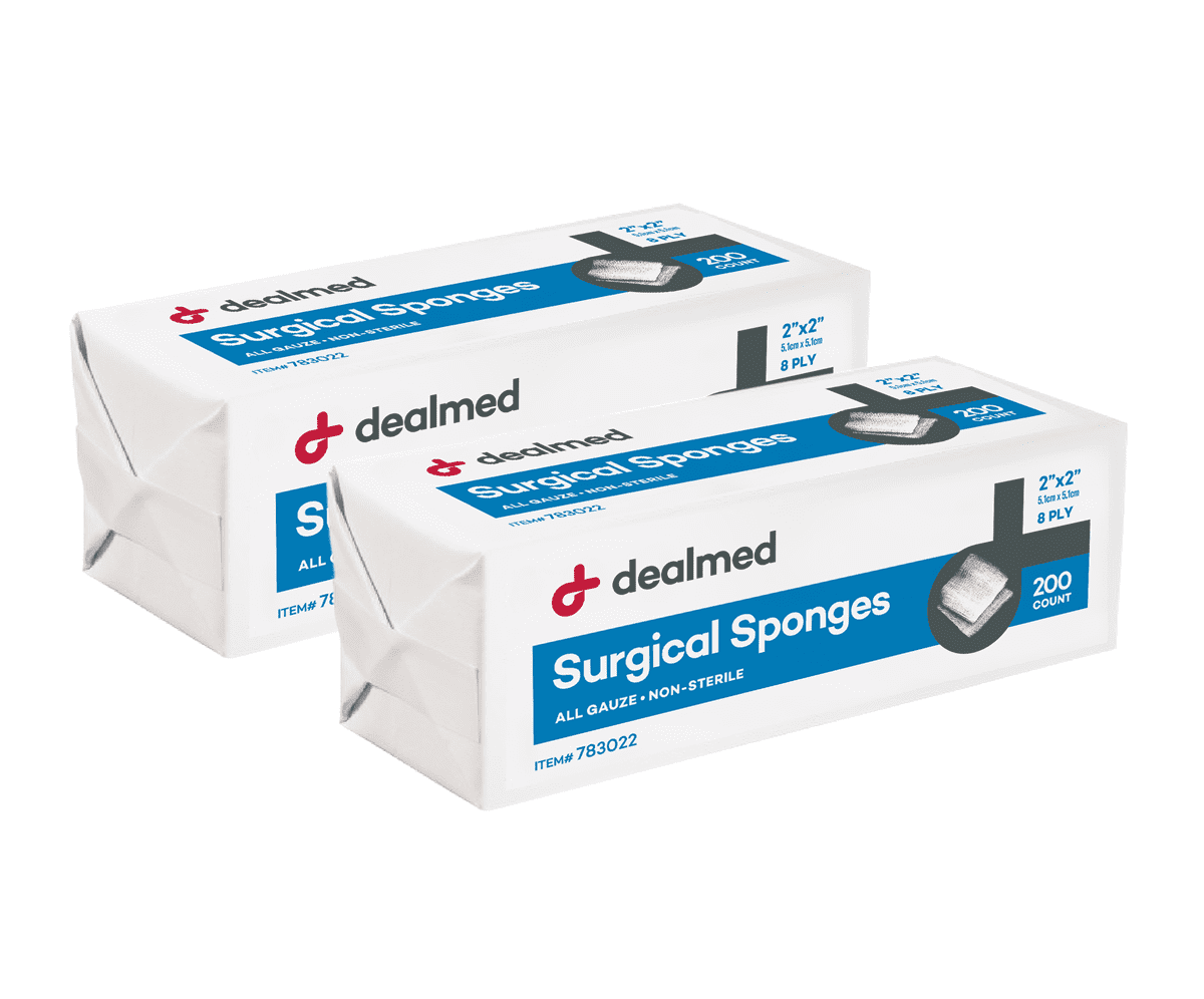 Dealmed Medical Dressing Sponges, Non-Stick Cotton, 2" x 2", 8-Ply, 200 ...