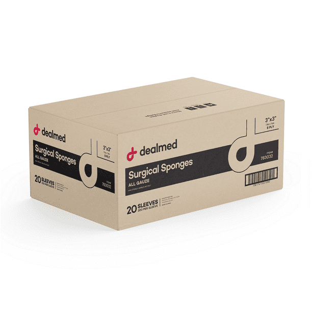 Dealmed 3" x 3" Surgical Sponges, 8-Ply Absorbent Gauze for Prepping ...