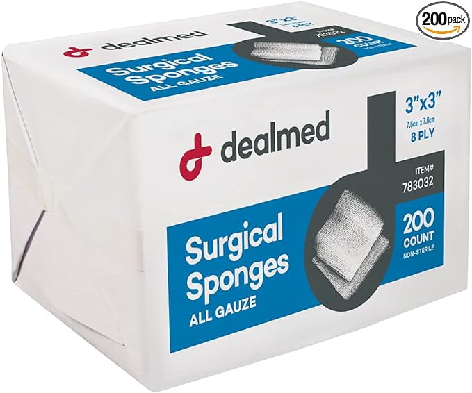 Dealmed 3" x 3" Surgical Sponges, 8-Ply, Non-Woven Absorbent Gauze ...