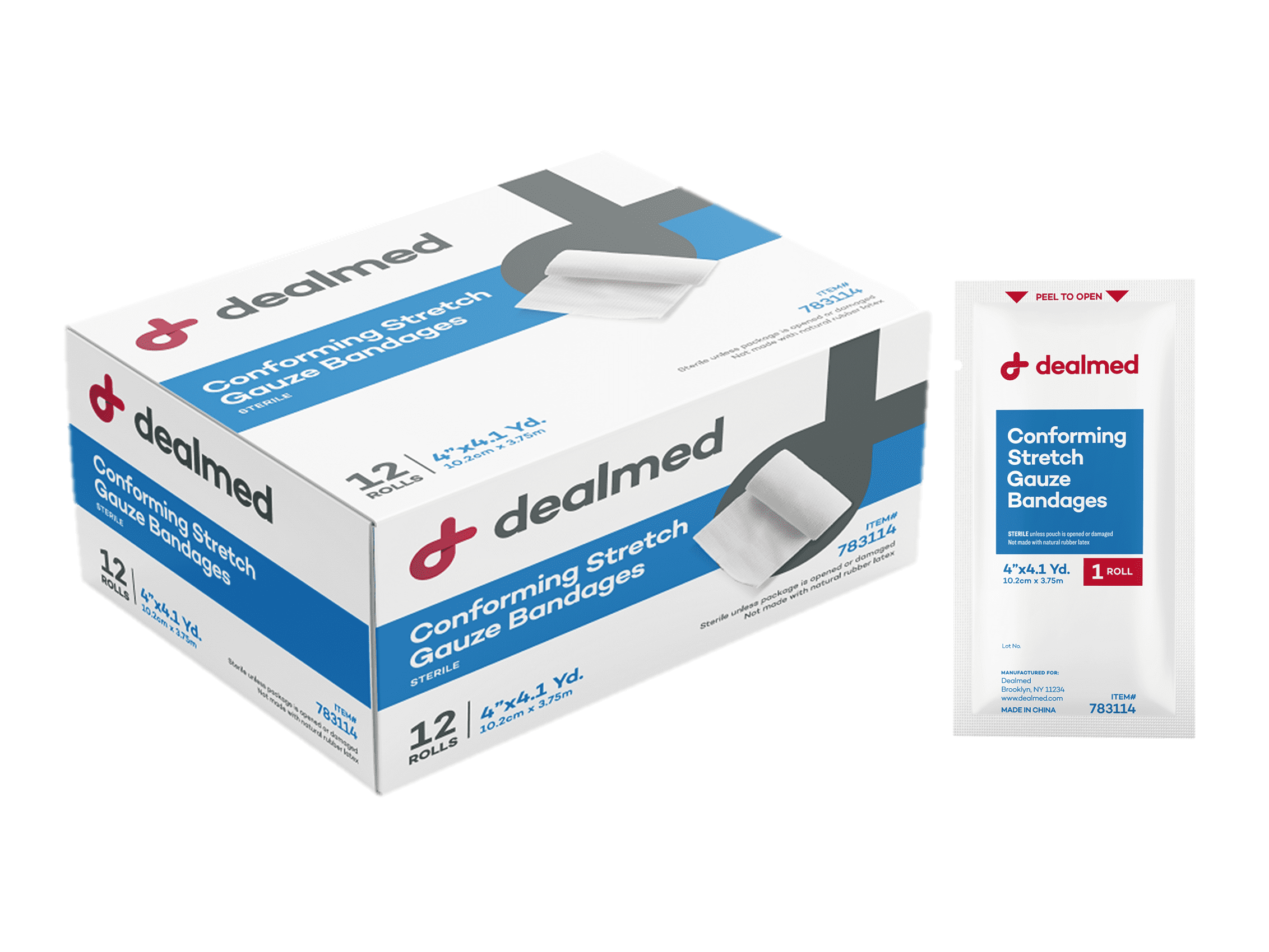 Dealmed 4" Sterile Conforming Stretch Gauze Bandages, 4.1 Yards ...