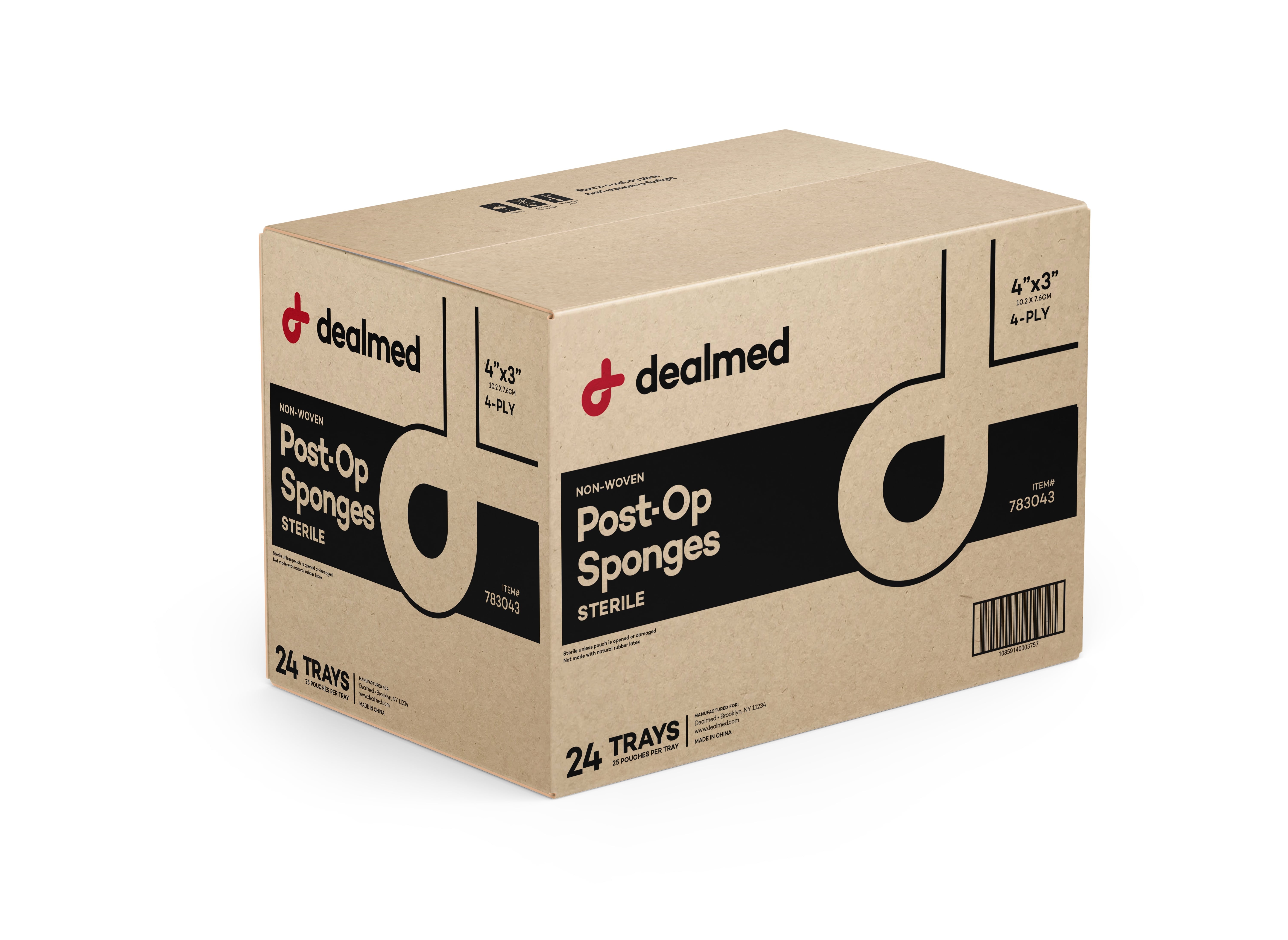 Dealmed 4" x 3" Sterile Post-Op Gauze Sponges 2's, 4 Ply, 25/Box (Case ...