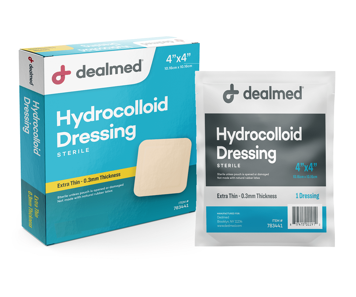 Dealmed 4" x 4" Hydrocolloid Dressing, Extra Thin .3mm | Sterile ...